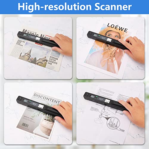 Portable Scanner Handheld Scanner for A4 Documents, Photo,Pictures,Receipt. Scanner Wand for Flat Scanning, UP to 900 DPI ，Include 16G SD Card，a Pair of AA Batteries