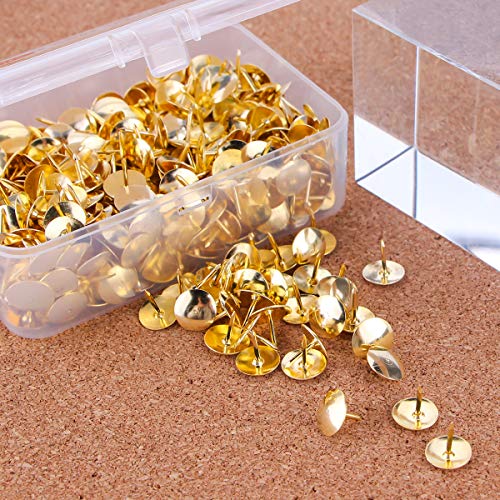 Yalis Thumb Tacks 500-count, 3/8-inch Steel Roundness Push Pins Office Tacks for Corkboard (Gold)