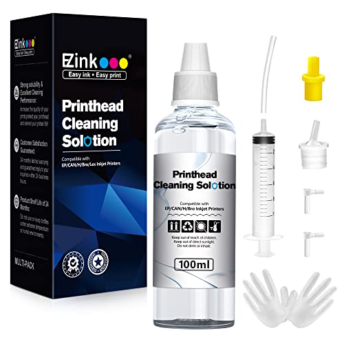 E-Z Ink (TM Printer Cleaning Kit|Printhead Cleaning Kit|for HP/Epson/Canon/Brother Inkjet Printers WF-7710 WF-3640 7620 8600 8610 8620 WF-2750 WF-2650 ET-2750 ET-2650 Liquid Printers Nozzle (100ml)