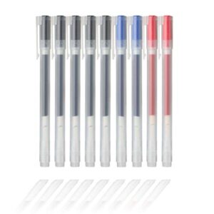 muji gel ink ballpoint pens 0.38mm set of 9 pack (5 black 2 blue 2 red)