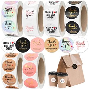 3000pcs thank you stickers, evatage 6 rolls 1 inch thank you label stickers for small business with 6 design, small business supplies for packaging, envelopes, gift wraps and crafts