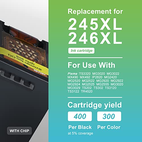 myCartridge PHOEVER Compatible Ink Cartridge Replacement for Canon 245XL 246XL for Canon Pixma MX490 MX492 MG2522 MG2520 TS3122 MG3020 IP2820 Printer Ink Cartridges (1 Black, 1 Color)