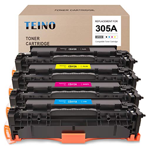 TEINO Remanufactured Toner Cartridge Replacement for HP 305A 305X CE410X CE410A use with Laserjet Pro 300 Color MFP M375nw Pro 400 Color MFP M475dw M451dn M475dn (Black Cyan Magenta Yellow, 4-Pack)