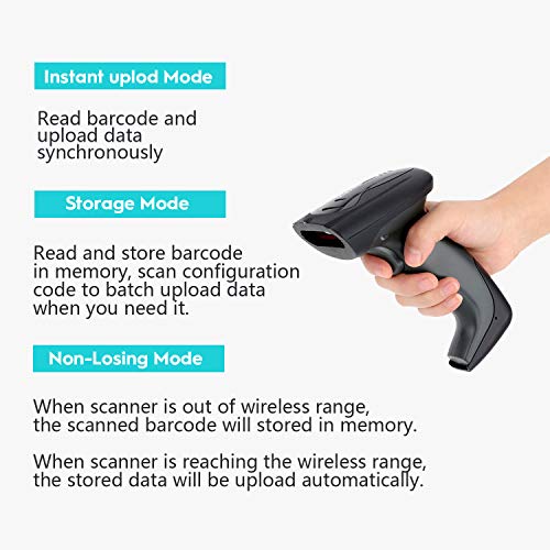 NADAMOO Wireless Barcode Scanner with Cradle, 2D Cordless Bar Code Reader 400m Transmission Distance CMOS Imager Read 1D, 2D, QR Code, Data Matrix, PDF417 for Windows Mac Linux