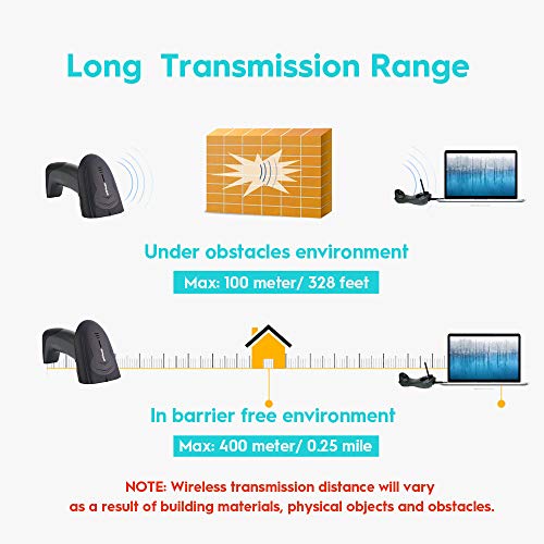 NADAMOO Wireless Barcode Scanner with Cradle, 2D Cordless Bar Code Reader 400m Transmission Distance CMOS Imager Read 1D, 2D, QR Code, Data Matrix, PDF417 for Windows Mac Linux