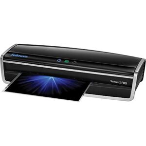 fellowes laminator venus 2 125, rapid 30-60 second warm-up laminating machine, with laminating pouches kit (5734801), black, silver, 5.1″ x 21.3″ x 8.2″