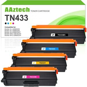 a aztech compatible tn433 toner cartridge replacement for brother tn433 tn-433 tn433bk tn431 mfc-l8900cdw hl-l8360cdw hl-l8260cdw mfc-l8610cdw hl-l8360cdwt printer (black cyan yellow magenta 4-pack)