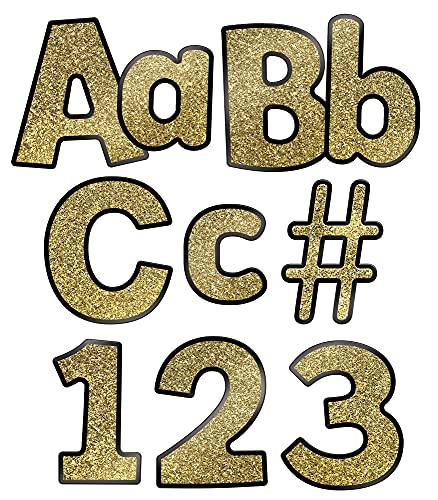 Carson Dellosa 4 In. Gold Glitter Bulletin Board Letters for Classroom, Alphabet Letters, Numbers, Punctuation & Symbol Cutouts, Gold Glitter Letters for Bulletin Board (219 pcs.)