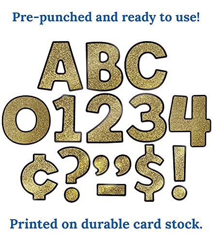 Carson Dellosa 4 In. Gold Glitter Bulletin Board Letters for Classroom, Alphabet Letters, Numbers, Punctuation & Symbol Cutouts, Gold Glitter Letters for Bulletin Board (219 pcs.)