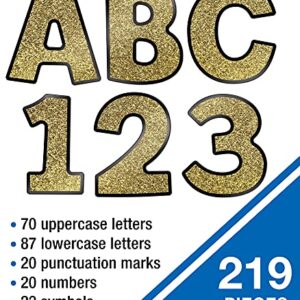 Carson Dellosa 4 In. Gold Glitter Bulletin Board Letters for Classroom, Alphabet Letters, Numbers, Punctuation & Symbol Cutouts, Gold Glitter Letters for Bulletin Board (219 pcs.)