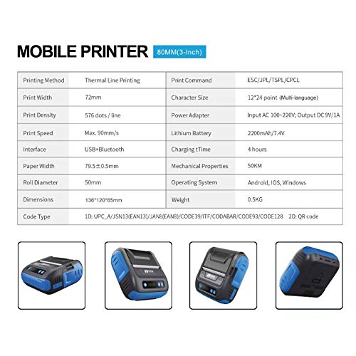 N/A 80mm Thermal Printer Receipt Label 3inch Windows iOS Android Portable Labeling MachinesP29L