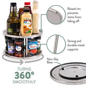 Estilo Stainless Steel 2-Tier Lazy Susan Organizer | 360-Degree Lazy Susan Turntable Organizer | Rotating/Spinning Organizer Storage | Food, Kitchen, Pantry, Spice, Medicine, Bathroom Cabinet Rack