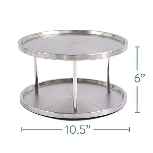 Estilo Stainless Steel 2-Tier Lazy Susan Organizer | 360-Degree Lazy Susan Turntable Organizer | Rotating/Spinning Organizer Storage | Food, Kitchen, Pantry, Spice, Medicine, Bathroom Cabinet Rack