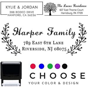 20 Designs to Choose!! Personalized - Address Stamp - Customized Stamp - Self-Inking Return Address Mail 3 Lines Custom Address Stamper - Black Red Blue Purple Green Ink - Wedding Invitation Stamp