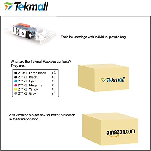 TekMall Compatible Ink Cartridges PGI-270XL CLI-271XL Ink 271 Ink 270 271XL 270XL Used for PIXMA MG7720 TS9020 TS8020 MG6821 TS9000 MG7700 MG6820 Printers 7 Pack (2*PGBK, BK, C, M, Y, GY)