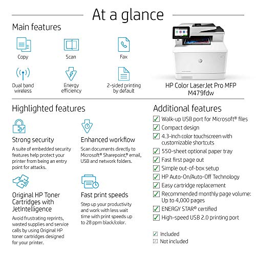 HP Color Laserjet Pro Multifunction M479fdw Wireless Laser Printer (W1A80A) (Renewed)