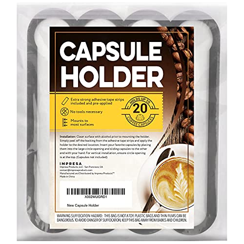 Impresa Capsule Holder Compatible With Nespresso VertuoLine Capsule Pods - Vertically or Horizontally Mounted on Walls or Under Cabinets, 14" by 11.75" (35cm x 30 cm) Holds 20