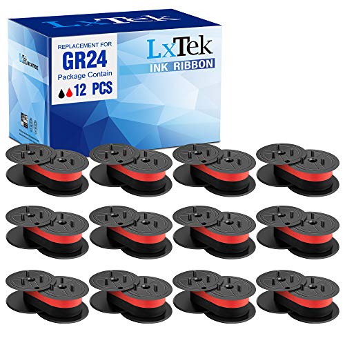 LxTek Replacement for GR24 Universal Twin Spool Calculator Ribbon use with Nukote BR80c, Sharp El 1197 P III, Porelon 11216, Dataproducts R3027 (Black/red, 12-Pack) Tray