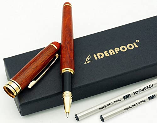 IDEAPOOL Genuine Rosewood Ballpoint Pen Writing Set - Extra 2 Black Ink Refills - Fancy Nice Gift Wooden Pen Set for Signature Executive Business Journaling