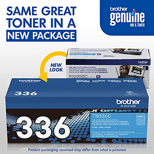 Brother Genuine High Yield Toner Cartridge, TN336C, Replacement Cyan Toner, Page Yield Up To 3,500 Pages, Amazon Dash Replenishment Cartridge, TN336