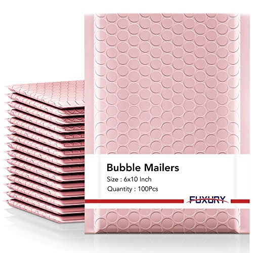 Fuxury Bubble Mailers 6x10 Inch 100 Pack, Sakura Pink Padded Envelopes, Self Seal Waterproof Mailing Envelopes Bubble Padded, Shipping Bags for Mailing,Packaging, Small Business, Boutique, Bulk #0