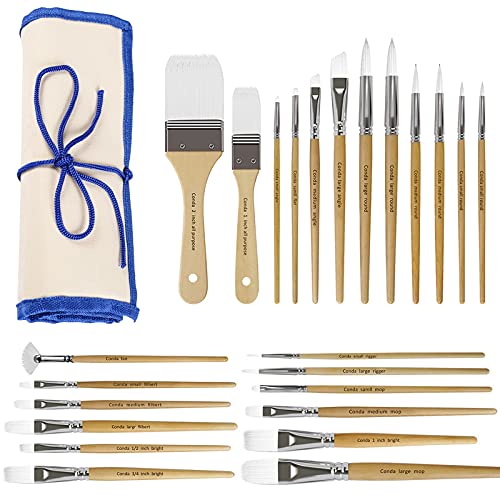 CONDA Paint Brushes Set of 24 Different Shapes Professional Painting Brushes (White)