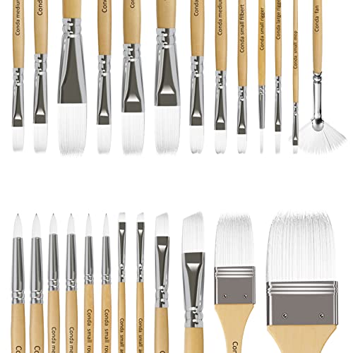 CONDA Paint Brushes Set of 24 Different Shapes Professional Painting Brushes (White)