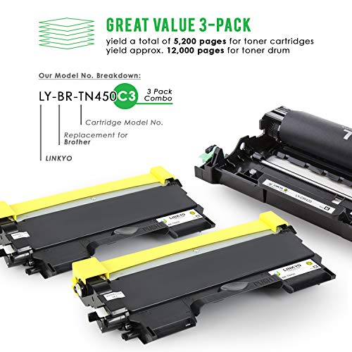 LINKYO Compatible Printer Toner Cartridge and Drum Unit Set Replacement for Brother TN450 TN-450 DR420 DR-420 (2 Toner Cartridges, 1 Drum Unit)