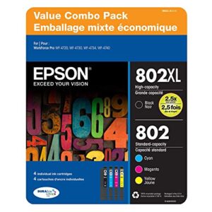 epson 802 xlblack 802 standard color ink 4 piece value pack durabrite ultra