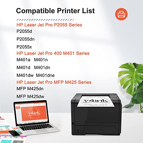 v4ink 2PK Compatible Toner Cartridge Replacement for HP 05X CE505X Toner Black Ink High Yield for use in HP P2055dn P2055 P2055D P2055X HP Pro 400 M401n M401dne M401dw MFP M425dn Printer