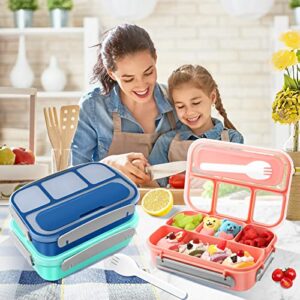 DZHJKIO Bento Box Adult Lunch Box,Lunch Box Kids,Lunch Containers for Adults/Kids/Toddler,1300ML-4 Compartment Bento Lunch Box,Microwave & Dishwasher & Freezer Safe, BPA Free (Blue)