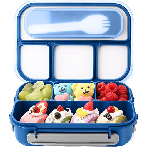 DZHJKIO Bento Box Adult Lunch Box,Lunch Box Kids,Lunch Containers for Adults/Kids/Toddler,1300ML-4 Compartment Bento Lunch Box,Microwave & Dishwasher & Freezer Safe, BPA Free (Blue)