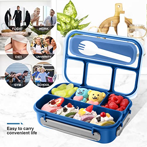 DZHJKIO Bento Box Adult Lunch Box,Lunch Box Kids,Lunch Containers for Adults/Kids/Toddler,1300ML-4 Compartment Bento Lunch Box,Microwave & Dishwasher & Freezer Safe, BPA Free (Blue)