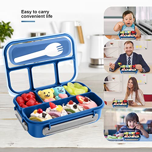 DZHJKIO Bento Box Adult Lunch Box,Lunch Box Kids,Lunch Containers for Adults/Kids/Toddler,1300ML-4 Compartment Bento Lunch Box,Microwave & Dishwasher & Freezer Safe, BPA Free (Blue)