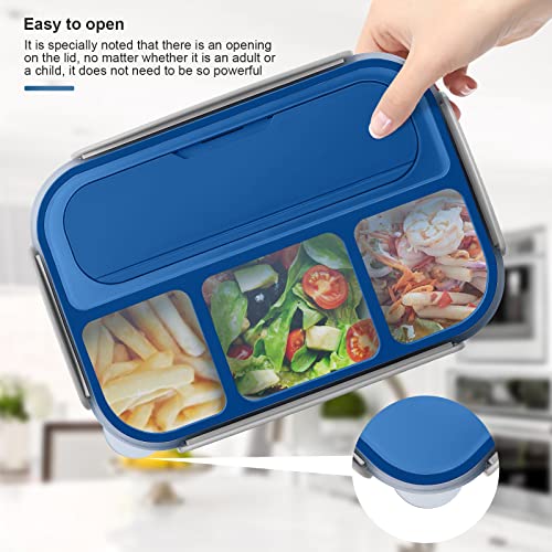 DZHJKIO Bento Box Adult Lunch Box,Lunch Box Kids,Lunch Containers for Adults/Kids/Toddler,1300ML-4 Compartment Bento Lunch Box,Microwave & Dishwasher & Freezer Safe, BPA Free (Blue)