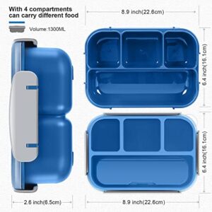 DZHJKIO Bento Box Adult Lunch Box,Lunch Box Kids,Lunch Containers for Adults/Kids/Toddler,1300ML-4 Compartment Bento Lunch Box,Microwave & Dishwasher & Freezer Safe, BPA Free (Blue)