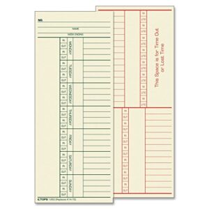 tops time cards, weekly, 2-sided, named days, 3-3/8″ x 8-1/4″, manila, green/red print, 500-count (1260)