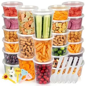 [50 pack, 2 size] food storage containers with lids,16oz, 32oz plastic airtight deli food containers w spoons, microwave freezer food container, bpa-free dishwasher leakproof clear takeout meal preps