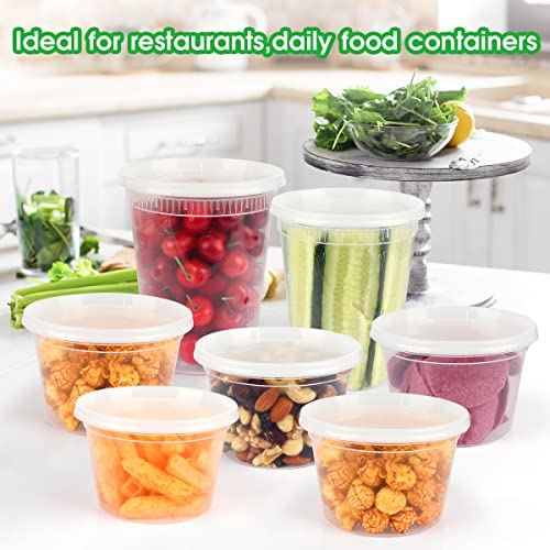 [50 Pack, 2 Size] Food Storage Containers with Lids,16oz, 32oz Plastic Airtight Deli Food Containers w Spoons, Microwave Freezer Food Container, BPA-Free Dishwasher Leakproof Clear Takeout Meal Preps