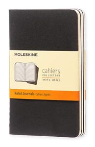 moleskine cahier journal, soft cover, pocket (3.5″ x 5.5″) ruled/lined, black, 64 pages (set of 3)