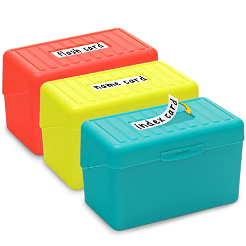 H4D Index Card Holder 3x5, Index Card Box Organizer Case, 3x5 Flash Note Card Holder, 300 Card Capacity Box, 3 Packs (Red/Green/Yellow)