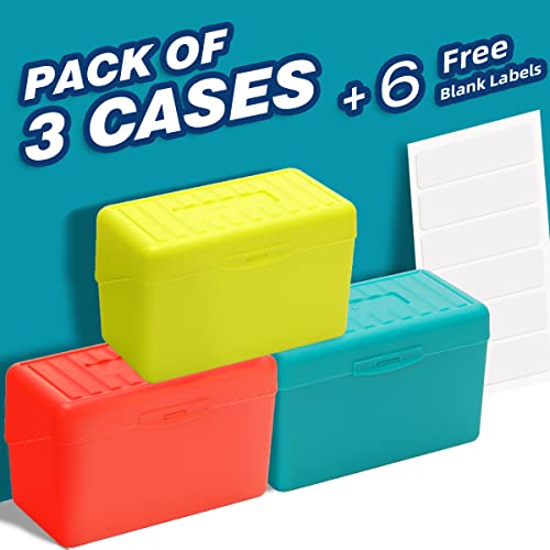 H4D Index Card Holder 3x5, Index Card Box Organizer Case, 3x5 Flash Note Card Holder, 300 Card Capacity Box, 3 Packs (Red/Green/Yellow)