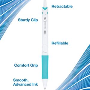 PILOT Acroball PureWhite Advanced Ink Refillable & Retractable Ball Point Pens with Turquoise/Orange/Purple/Lime/Blue Accents, Fine Point, Black Ink, 5-Pack (31861)