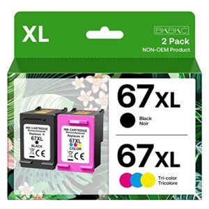 bkbkc remanufactured 67xl ink cartridges replacement for hp 67 xl combo pack work for hp envy 6055e 6055 6052 6075 envy pro 6455e 6455 6475 6452 deskjet 4155 2755e 2755 4052 (1 black, 1 tri-color)