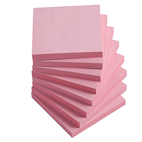 Sticky Notes 3x3 Inches,Light Pink Self-Stick Pads, Easy to Post for Home, Office, Notebook, 8 Pads/Pack