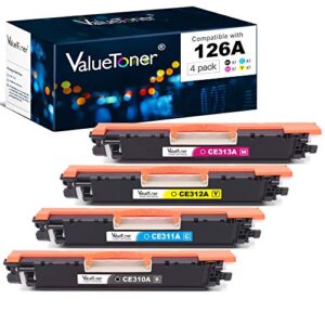 valuetoner remanufactured toner cartridge replacement for hp 126a ce310a ce311a ce312a ce313a for color pro mfp m175 m275 cp1025nw laser printer(black, cyan, magenta, yellow, 4 pack)