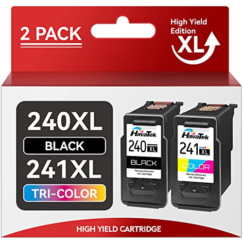 HavaTek Remanufactured Ink Cartridge Replacement for Canon PG-240XL CL-241XL for Pixma MG3620 MG3600 MX452 MG2120 MG3520 MX472 MG3220 MX432 MG2220 MX512 MG3122 MG3222 MG3120 Printer (1 Black, 1 Color)