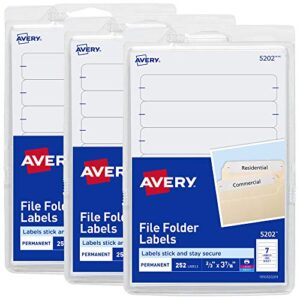 avery easy peel file folder labels on 4″ x 6″ sheets, 2/3″ x 3-7/16″, white, 3 pack, 756 labels total (32131)