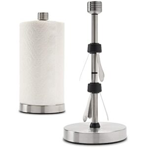 stainless steel paper towel holder stand designed for easy one- handed operation – this sturdy weighted paper towel holder countertop model has suction cups and holds all paper towel rolls