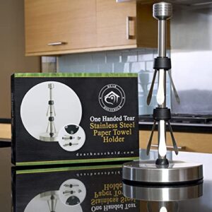 Stainless Steel Paper Towel Holder Stand Designed for Easy One- Handed Operation - This Sturdy Weighted Paper Towel Holder Countertop Model Has Suction Cups and Holds All Paper Towel Rolls